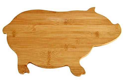 HOME-X Pig-Shaped Bamboo Reversible Cutting Board and Serving Tray, Cheese Board, Kitchen Tray, or Fruit Platter-Natural Color-15 5/8" x 9 1/2" x 5/8"