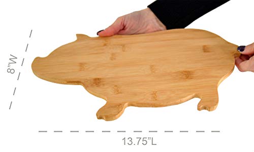 HOME-X Pig-Shaped Bamboo Reversible Cutting Board and Serving Tray, Cheese Board, Kitchen Tray, or Fruit Platter-Natural Color-15 5/8" x 9 1/2" x 5/8"