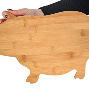 HOME-X Pig-Shaped Bamboo Reversible Cutting Board and Serving Tray, Cheese Board, Kitchen Tray, or Fruit Platter-Natural Color-15 5/8" x 9 1/2" x 5/8"