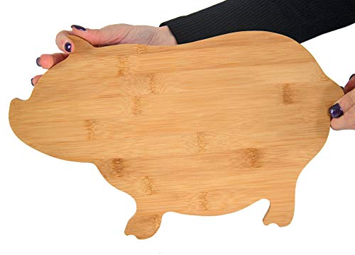 HOME-X Pig-Shaped Bamboo Reversible Cutting Board and Serving Tray, Cheese Board, Kitchen Tray, or Fruit Platter-Natural Color-15 5/8" x 9 1/2" x 5/8"