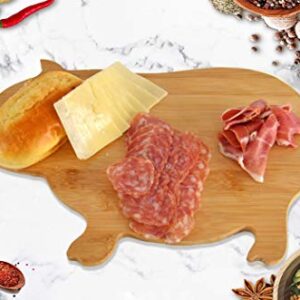 HOME-X Pig-Shaped Bamboo Reversible Cutting Board and Serving Tray, Cheese Board, Kitchen Tray, or Fruit Platter-Natural Color-15 5/8" x 9 1/2" x 5/8"