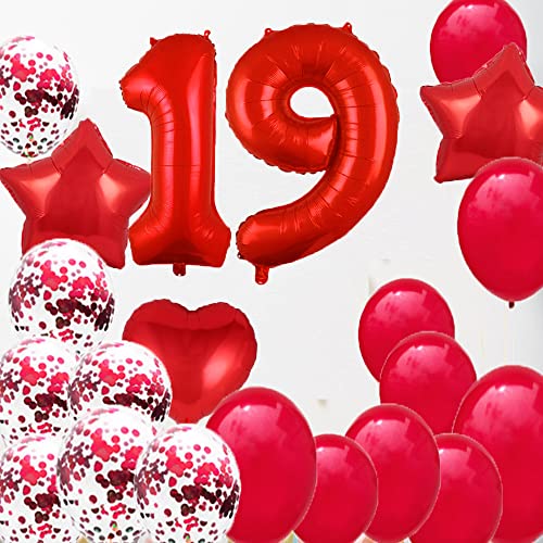 Sweet 19th Birthday Decorations Party Supplies,Red Number 19 Balloons,19th Foil Mylar Balloons Latex Balloon Decoration,Great 19th Birthday Gifts for Girls,Women,Men,Photo Props