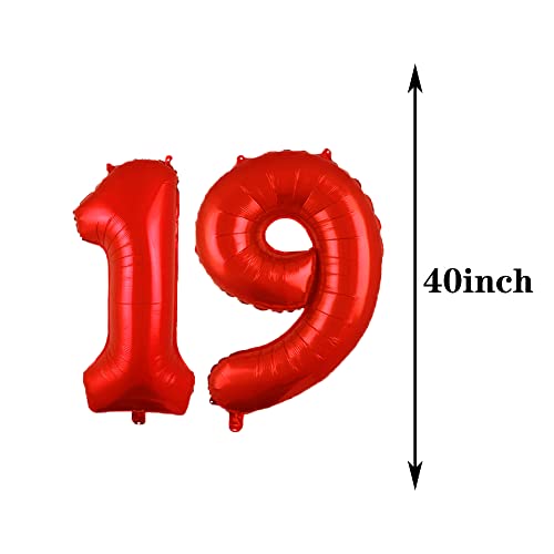 Sweet 19th Birthday Decorations Party Supplies,Red Number 19 Balloons,19th Foil Mylar Balloons Latex Balloon Decoration,Great 19th Birthday Gifts for Girls,Women,Men,Photo Props