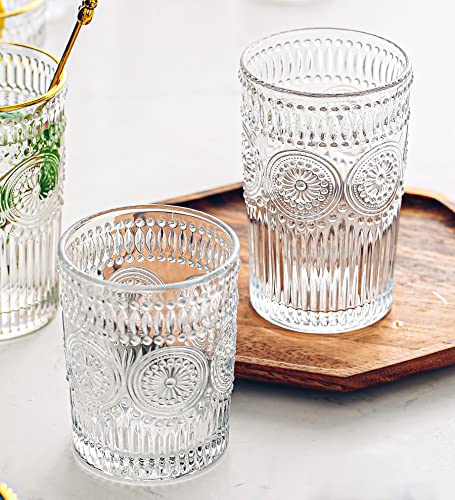 Kingrol 6 Pack 9 oz Romantic Water Glasses, Premium Drinking Glasses Tumblers, Vintage Glassware Set for Juice, Beverages, Beer, Cocktail