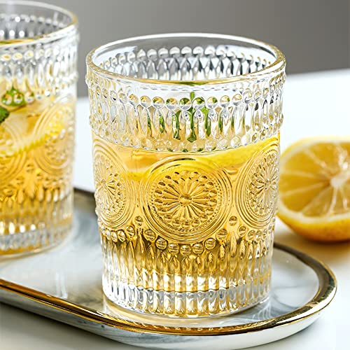 Kingrol 6 Pack 9 oz Romantic Water Glasses, Premium Drinking Glasses Tumblers, Vintage Glassware Set for Juice, Beverages, Beer, Cocktail