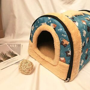 Rabbit Bed Tent Large Sleeping House Warm Fleece Hideout Foldable Cave Winter Hut for Rabbits Chinchillas Guinea Pigs Ferrets Hedgehogs Rats and Cats (Sky Blue)