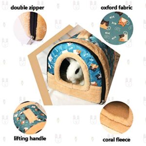 Rabbit Bed Tent Large Sleeping House Warm Fleece Hideout Foldable Cave Winter Hut for Rabbits Chinchillas Guinea Pigs Ferrets Hedgehogs Rats and Cats (Sky Blue)