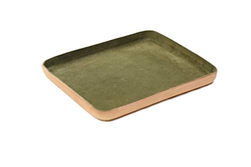 Molded Leather Valet Tray Large. Olive suede interior. Organizing accessories to store lifestyle Essentials. Home Decor