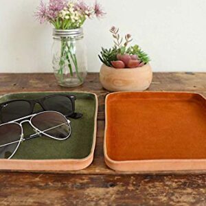 Molded Leather Valet Tray Large. Olive suede interior. Organizing accessories to store lifestyle Essentials. Home Decor