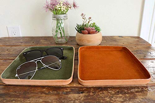 Molded Leather Valet Tray Large. Olive suede interior. Organizing accessories to store lifestyle Essentials. Home Decor