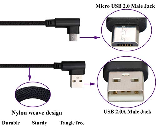 AAOTOKK 3 Ft 90 Degree Micro USB Cable Right Angle USB 2.0 Micro Male Nylon-Braided Fast Sync & Charging Cord Compatible with Android, Samsung, LG,Huawei, Smartphones & More(Black/3-Pack)