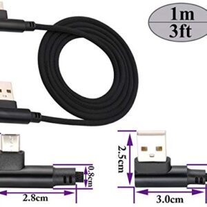 AAOTOKK 3 Ft 90 Degree Micro USB Cable Right Angle USB 2.0 Micro Male Nylon-Braided Fast Sync & Charging Cord Compatible with Android, Samsung, LG,Huawei, Smartphones & More(Black/3-Pack)