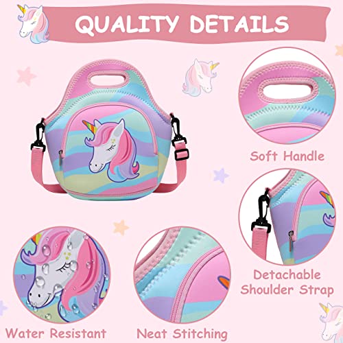 Unicorn Lunch Bag for Girls, Chasechic Insulated Kids Lunch Box Lightweight Neoprene Tote Bag for Teens with Detachable Adjustable Shoulder Strap for Back to School