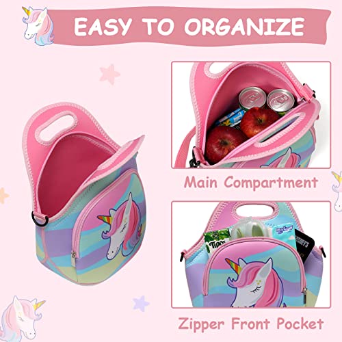 Unicorn Lunch Bag for Girls, Chasechic Insulated Kids Lunch Box Lightweight Neoprene Tote Bag for Teens with Detachable Adjustable Shoulder Strap for Back to School