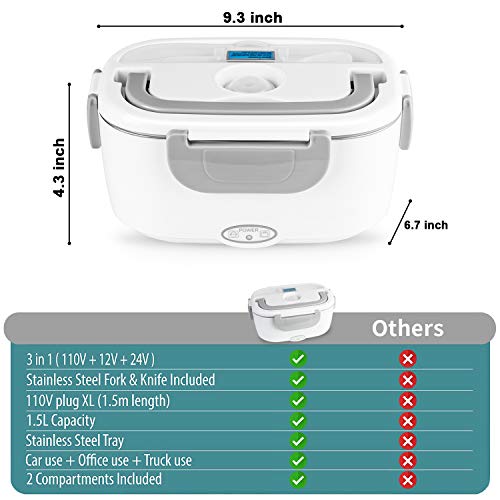 Electric Lunch Box 2 in 1, Electric Lunch Box Food Heater Car and Home Use Portable Lunch Heater 110V & 12V 60W - Stainless Steel Portable Food Warmer