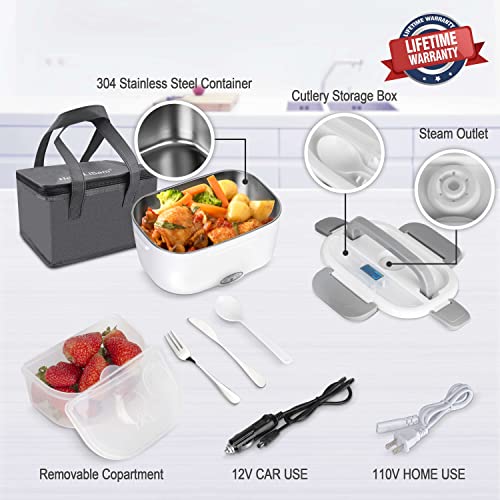 Electric Lunch Box 2 in 1, Electric Lunch Box Food Heater Car and Home Use Portable Lunch Heater 110V & 12V 60W - Stainless Steel Portable Food Warmer