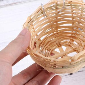 POPETPOP 3Pcs Natural Bamboo Handmade Bird Nest with Hook - Bird House for Resting Feeding Breeding - Bird Cage Accessories for Parakeets Parrots and Small Animals