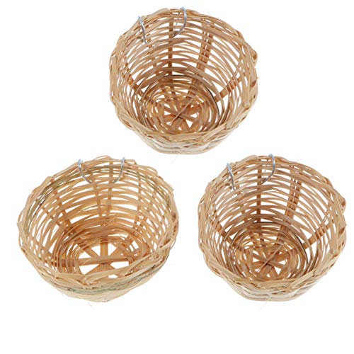 POPETPOP 3Pcs Natural Bamboo Handmade Bird Nest with Hook - Bird House for Resting Feeding Breeding - Bird Cage Accessories for Parakeets Parrots and Small Animals