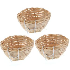 POPETPOP 3Pcs Natural Bamboo Handmade Bird Nest with Hook - Bird House for Resting Feeding Breeding - Bird Cage Accessories for Parakeets Parrots and Small Animals