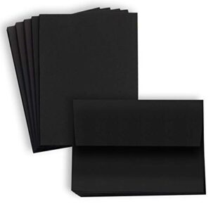 hamilco card stock blank cards with envelopes - flat 4x6 black colored cardstock paper and envelope set 80 lb cover 100 pack