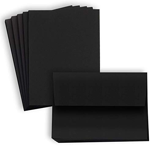 Hamilco Card Stock Blank Cards with Envelopes - Flat 4x6 Black Colored Cardstock Paper and Envelope Set 80 lb Cover 100 Pack