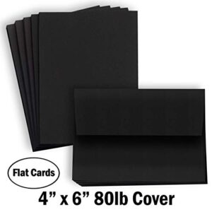 Hamilco Card Stock Blank Cards with Envelopes - Flat 4x6 Black Colored Cardstock Paper and Envelope Set 80 lb Cover 100 Pack