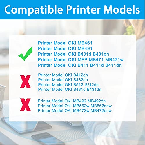 LCL Compatible Toner Cartridge Replacement for OKI B411 B431 44574701 4000 Pages B411D B411DN B431D B431DN MB491 MB461 MB471 MB471W (2-Pack Black)