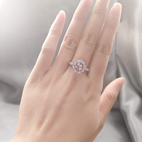 Bansriracha Solid Sterling Silver Cushion Morganite Rings for Women Engagement Anniversary Band Pink Gemstone Valentine's Gift (10)