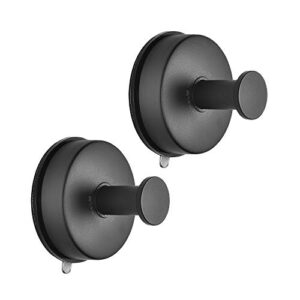 JOMOLA 2PCS Stainless Steel Suction Cup Hook Bathroom Towel Holder Utility Shower Hooks Hanger for Towel Storage Kitchen Utensil Vacuum Suction Cup Hooks, Matte Black