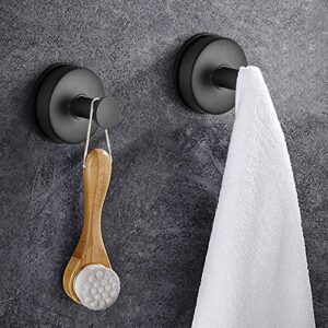 JOMOLA 2PCS Stainless Steel Suction Cup Hook Bathroom Towel Holder Utility Shower Hooks Hanger for Towel Storage Kitchen Utensil Vacuum Suction Cup Hooks, Matte Black