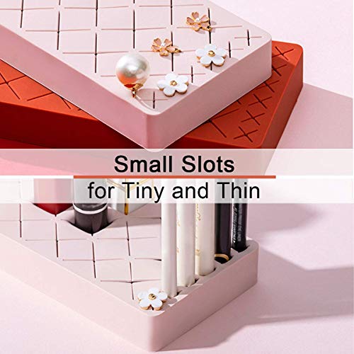 Emoly Silicone Lipstick Holder, Premium Cosmetic Organizer for Brush Lip Eye Makeup Pencil Bottles, 24 Square Makeup Display Case (Pink)