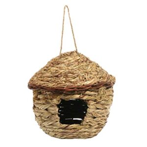 popetpop hanging bird house handwoven grass bird hut - bird nest for parakeets parrots canary and other small pets - bird cage accessories - size m