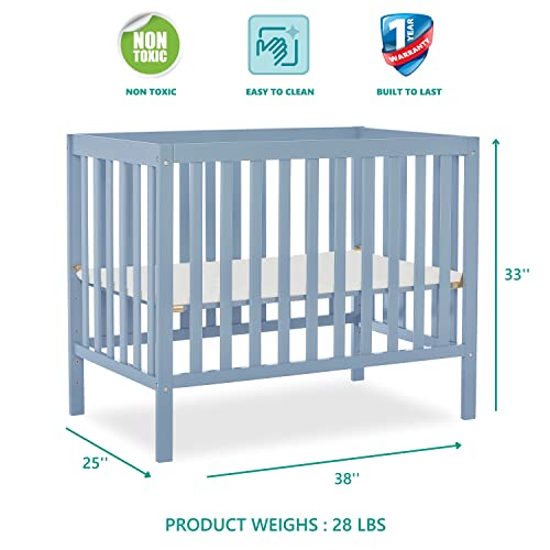 Dream On Me, Edgewood 4-in-1 Convertible Mini Crib, Dusty Blue