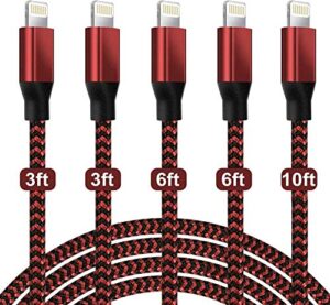 [apple mfi certified] iphone charger 5pack(3/3/6/6/10 ft)long lightning cable fast charging high speed data sync usb cable compatible iphone 14/13/12/11 pro max/xs max/xr/xs/x/8/7/plus/6s ipad airpods