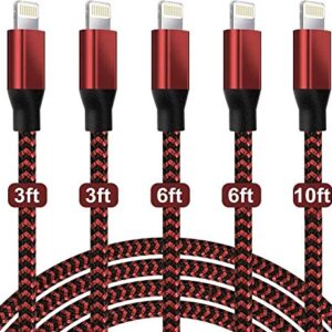 [Apple MFi Certified] iPhone Charger 5Pack(3/3/6/6/10 FT)Long Lightning Cable Fast Charging High Speed Data Sync USB Cable Compatible iPhone 14/13/12/11 Pro Max/XS MAX/XR/XS/X/8/7/Plus/6S iPad AirPods