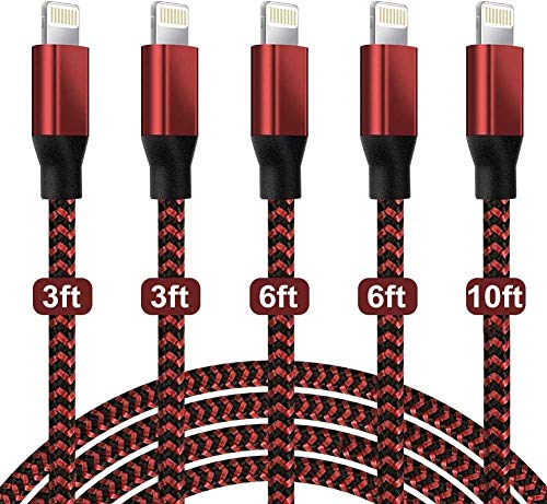 [Apple MFi Certified] iPhone Charger 5Pack(3/3/6/6/10 FT)Long Lightning Cable Fast Charging High Speed Data Sync USB Cable Compatible iPhone 14/13/12/11 Pro Max/XS MAX/XR/XS/X/8/7/Plus/6S iPad AirPods