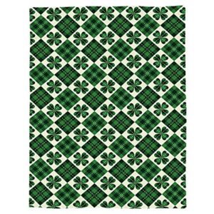 Fleece Blanket and Microfiber Soft Bed Throws Blanket St. Patrick's Day Scottish Checked Four-leaf Clover for Sofa Couch Decorative All Season Warm Living Room/Bedroom Lightweight Blankets 39×49inch