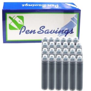 pen savings fountain pen ink cartridges - pack of 24, international standard size, length 1.5 inch, 2.6mm bore, disposable & generic, perfect for calligraphy writing (solar black)