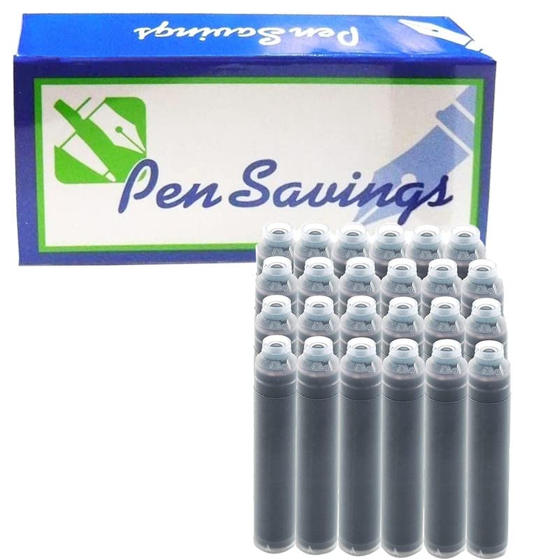 Pen Savings Fountain Pen Ink Cartridges - Pack of 24, International Standard Size, Length 1.5 Inch, 2.6mm Bore, Disposable & Generic, Perfect for Calligraphy Writing (Solar Black)