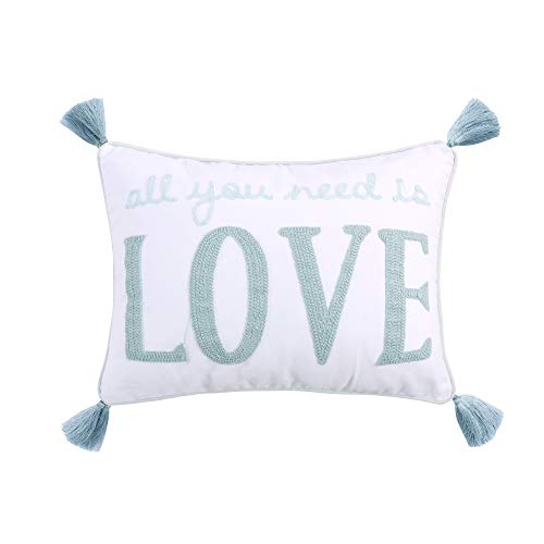 Levtex Home - Lara Spa - Decorative Pillow (14 X 18in.) - Love - White, AquavBlue and Grey