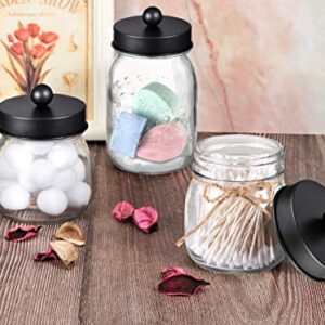 Mason Jar Apothecary Storage Lids - Jars NOT Included - Bathroom Accessory Lids for Modern Farmhouse Bathroom Decor - Rustproof Stainless Steel Lid with Waterproof Stickers / 2-Pack (Black)