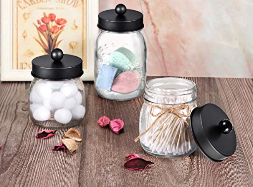 Mason Jar Apothecary Storage Lids - Jars NOT Included - Bathroom Accessory Lids for Modern Farmhouse Bathroom Decor - Rustproof Stainless Steel Lid with Waterproof Stickers / 2-Pack (Black)