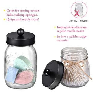 Mason Jar Apothecary Storage Lids - Jars NOT Included - Bathroom Accessory Lids for Modern Farmhouse Bathroom Decor - Rustproof Stainless Steel Lid with Waterproof Stickers / 2-Pack (Black)