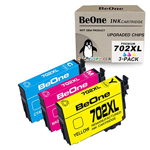 BeOne 702XL Ink Cartridges Remanufactured Replacement for Epson 702 XL T702 T702XL 3-Pack to Use with Workforce Pro WF-3720 WF-3730 WF-3733 Printer (Cyan/Magenta/Yellow Color Combo Pack)