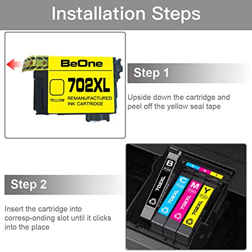 BeOne 702XL Ink Cartridges Remanufactured Replacement for Epson 702 XL T702 T702XL 3-Pack to Use with Workforce Pro WF-3720 WF-3730 WF-3733 Printer (Cyan/Magenta/Yellow Color Combo Pack)