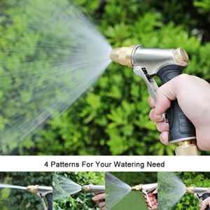 FANHAO Garden Hose Nozzle, 100% Heavy Duty Metal Spray Nozzle High Pressure Water Nozzle with 4 Patterns for Watering Garden, Washing Cars and Showering Pets - Full Brass Nozzle + ABS Non-Slip Grip