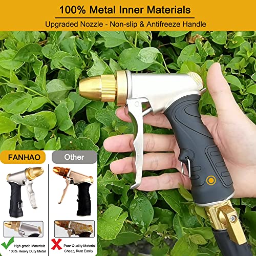 FANHAO Garden Hose Nozzle, 100% Heavy Duty Metal Spray Nozzle High Pressure Water Nozzle with 4 Patterns for Watering Garden, Washing Cars and Showering Pets - Full Brass Nozzle + ABS Non-Slip Grip