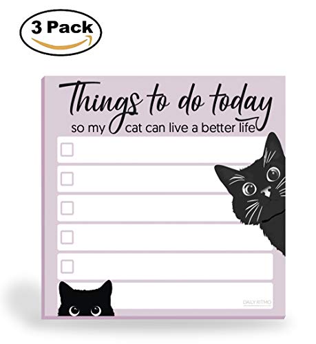 Mini Cat Funny to Do List Sticky Notes | Things to Do Today So My Can Can Live a Better Life | Cat Lover Gift | 3x3" inches, 3-Pack by DAILY RITMO