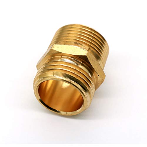 GESHATEN 3/4” GHT Male x 3/4” NPT Male Connector, Brass Garden Hose Fitting, Adapter, Industrial Metal Brass Garden Hose to Pipe Fittings Connect (2 Pack)