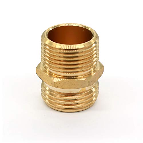 GESHATEN 3/4” GHT Male x 3/4” NPT Male Connector, Brass Garden Hose Fitting, Adapter, Industrial Metal Brass Garden Hose to Pipe Fittings Connect (2 Pack)